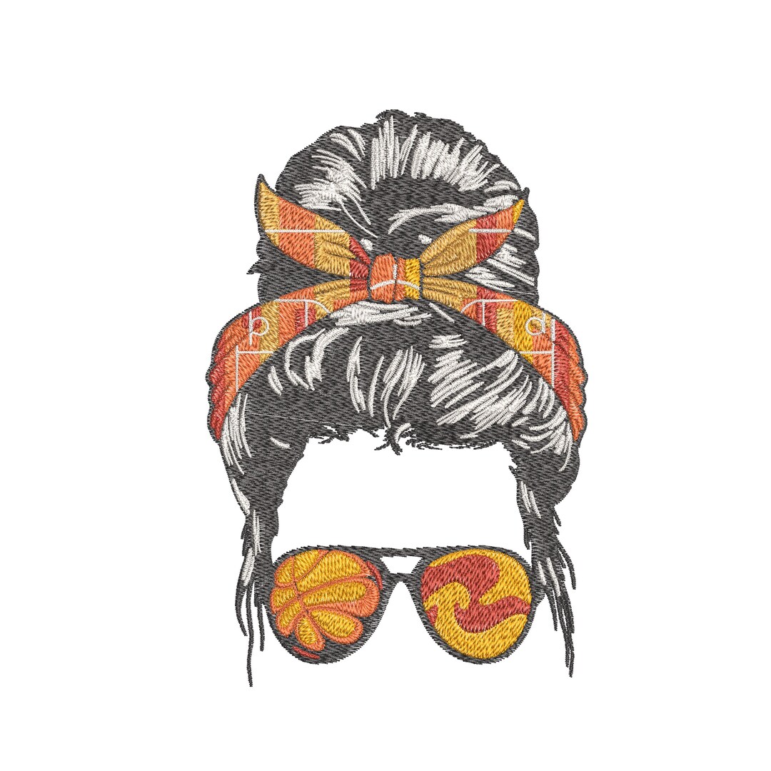 Messy Bun Hairstyle Embroidery Design: Woman With Bandana (digital ...