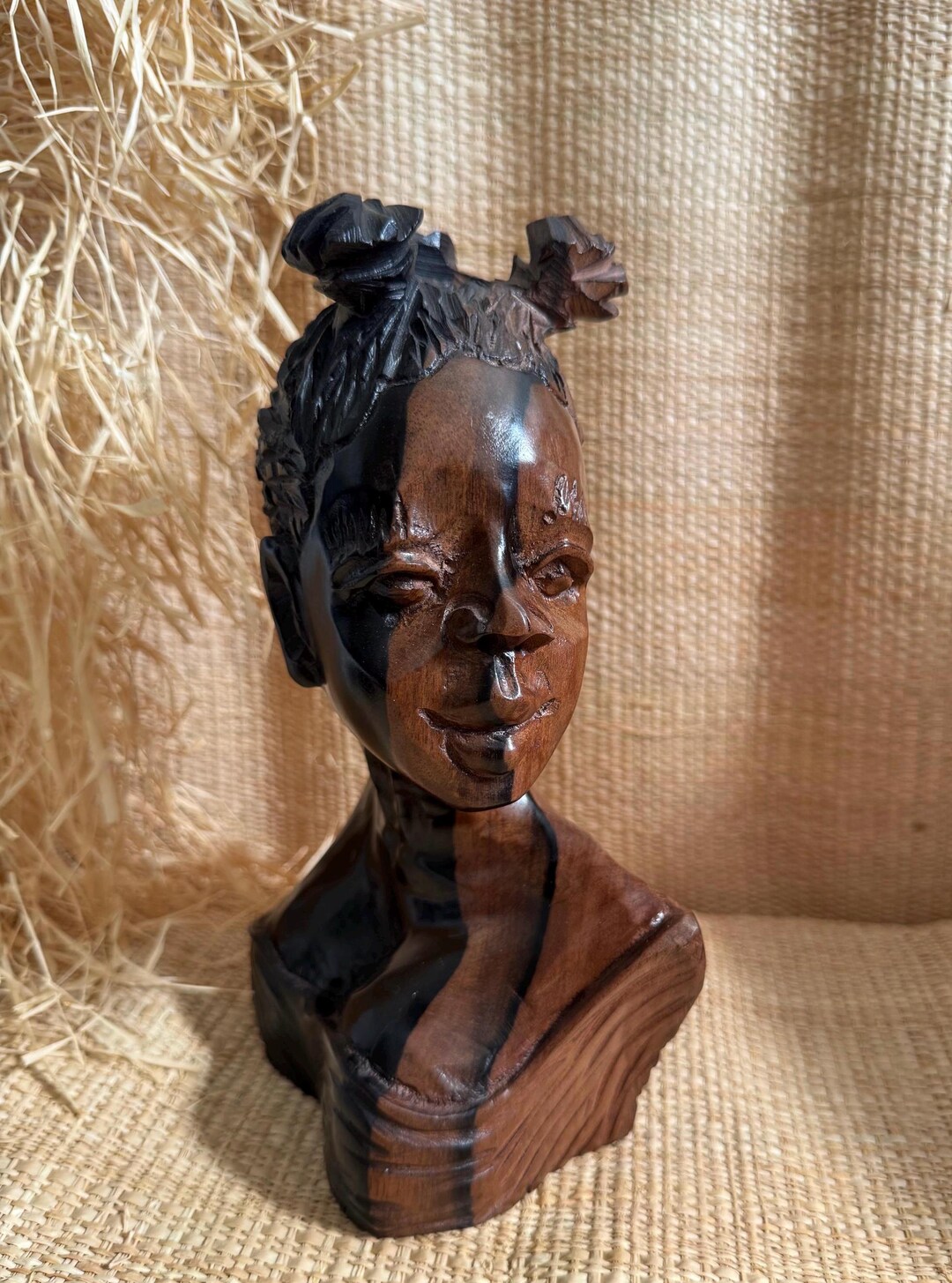 Hand-carved African Woman Bust – Royal Ebony Wood | Bantu Knots ...