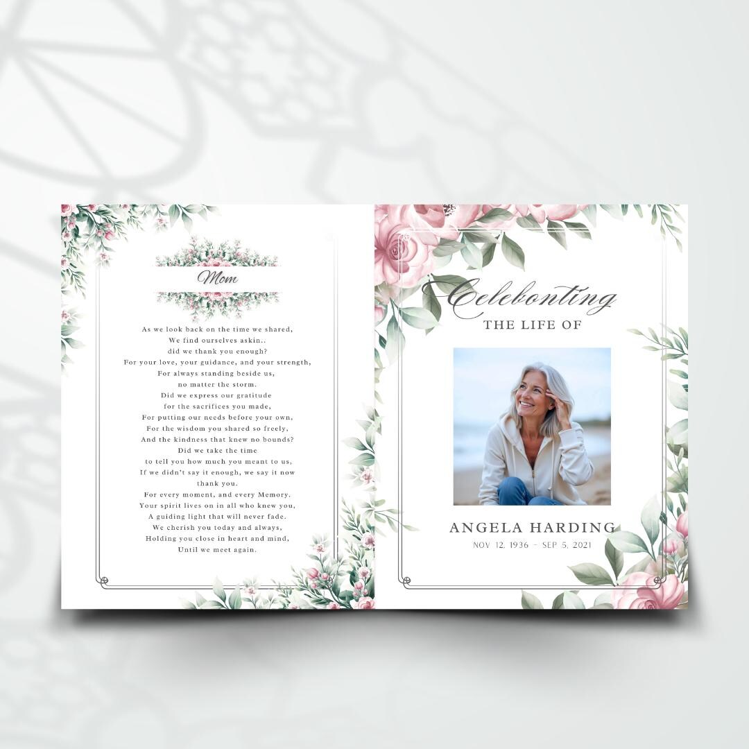 Funeral Memorial Program, Floral Geometric Funeral Program, Celebration ...