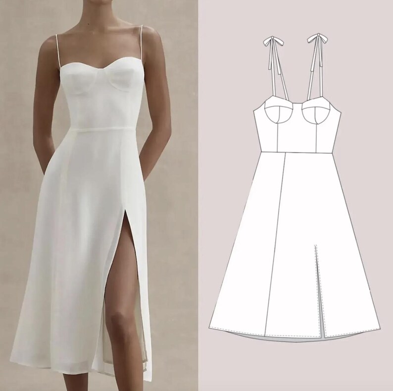 A Line Dress With Side Slit Pattern | Spaghetti Strap Dress | Thigh ...