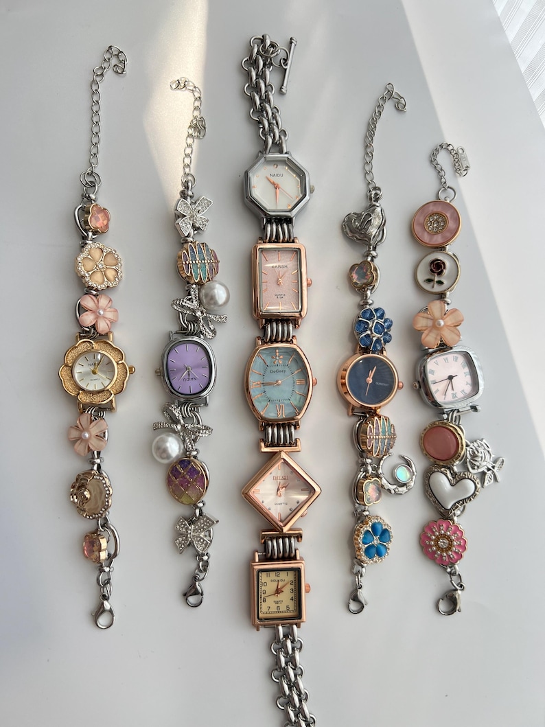 Pastel Macaron Color Watch - Blue Multi-watch Necklace, Y2K Charm Watch ...