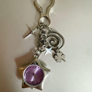 Vintage Star Watch Keychian,y2k Star Clock Bag Charm, Purple Star Bag ...