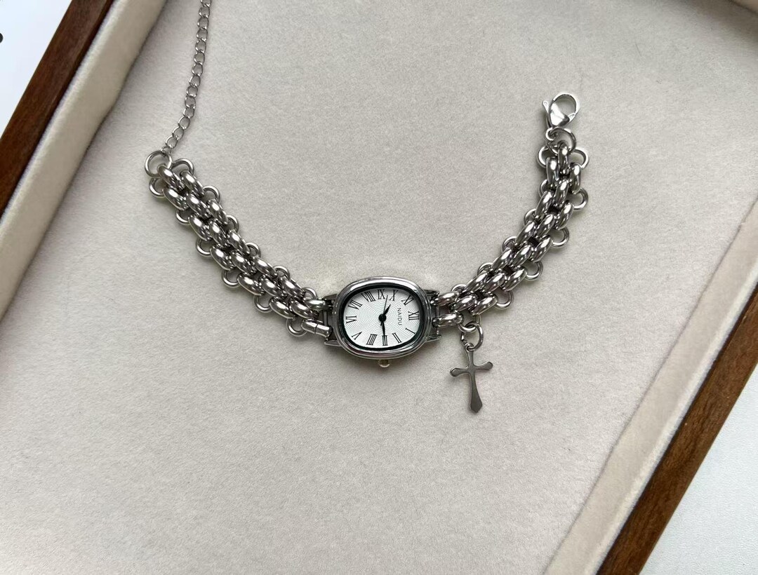 Handmade Silver Watch Bracelet,cross Charm Watch,y2kcharm Watch ...