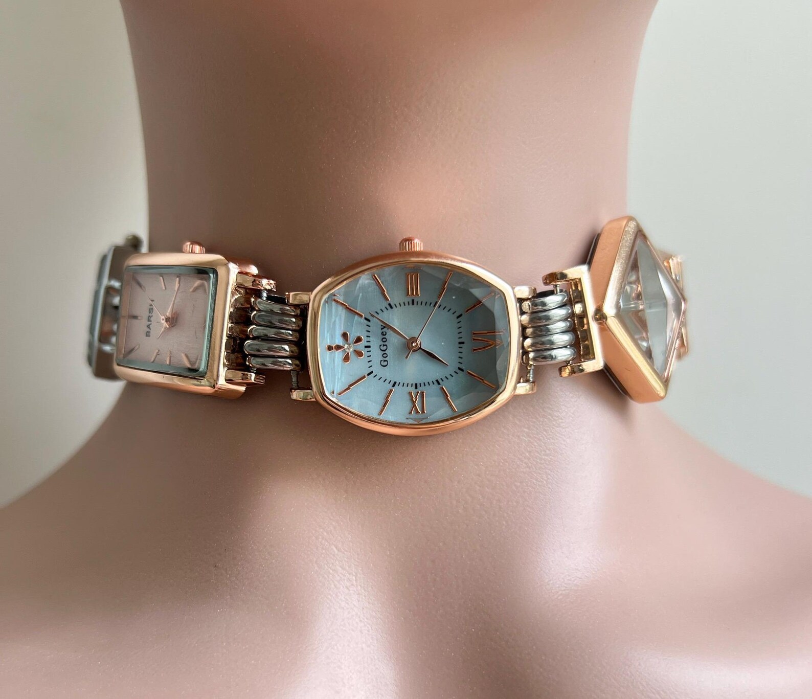 Pastel Macaron Color Watch - Blue Multi-watch Necklace, Y2K Charm Watch ...