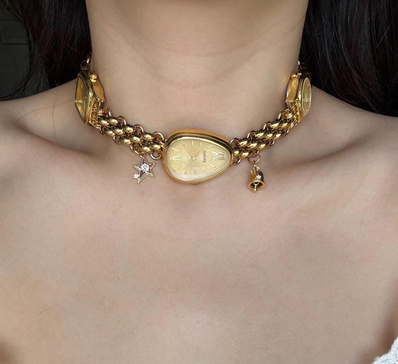Vintage Gold Heart Watch Choker Necklace,punk Triple Watch Necklace ...
