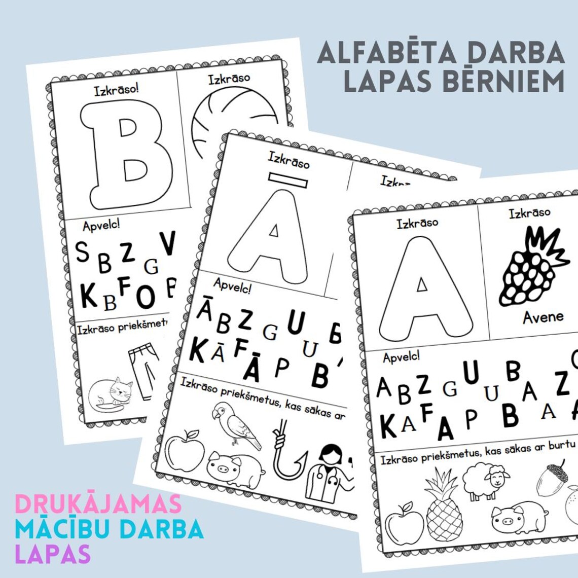 Alfabēta Darba Lapas Bērniem | Burtu Mācīšanās Pirmsskolas Vecuma ...