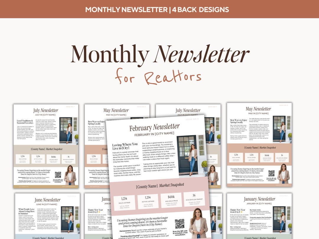 Real Estate Monthly Newsletter Template – Editable Canva Design With 4 ...