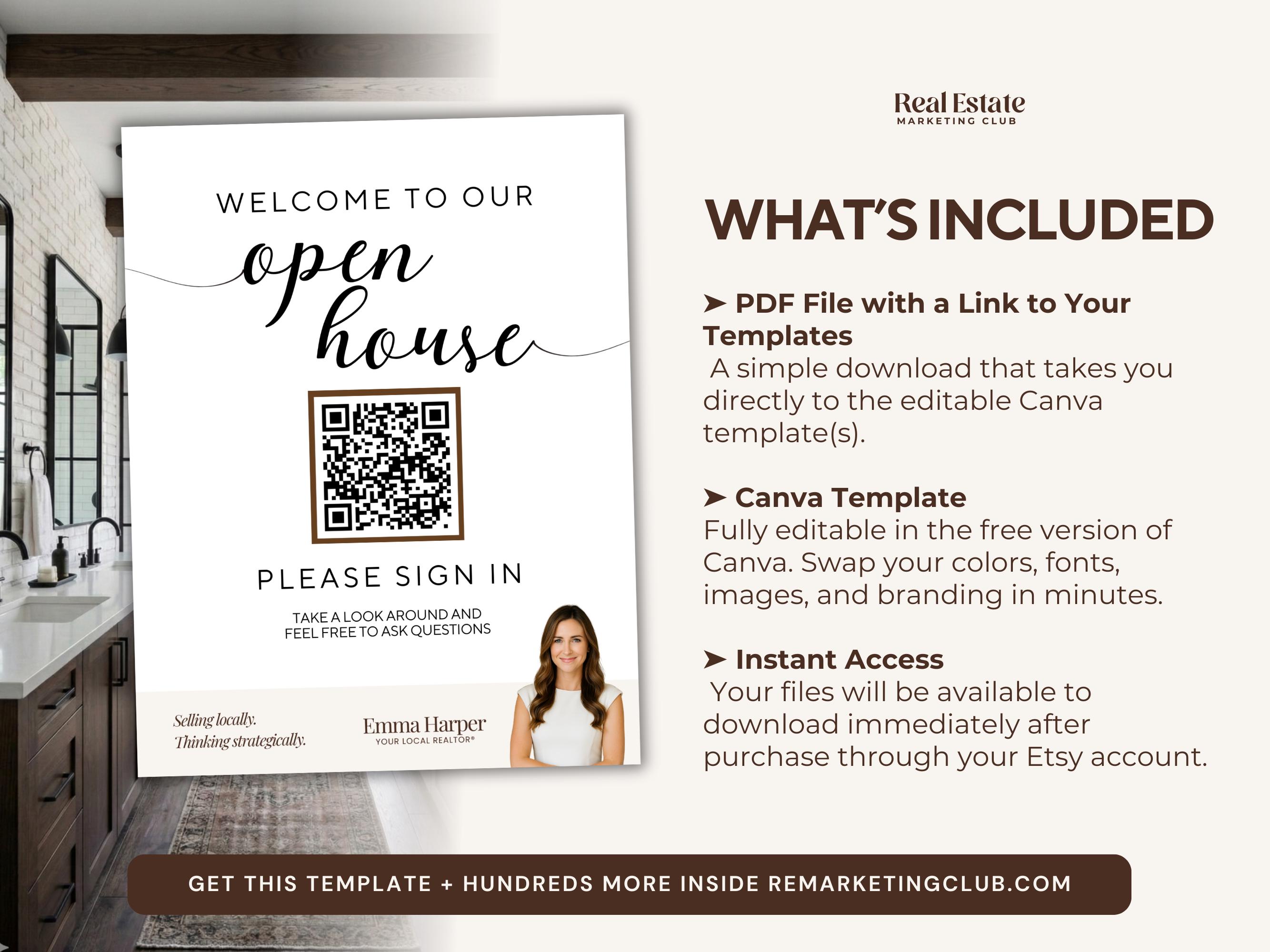 Open House Sign in Sheet Template – Editable Canva Design With QR Code ...