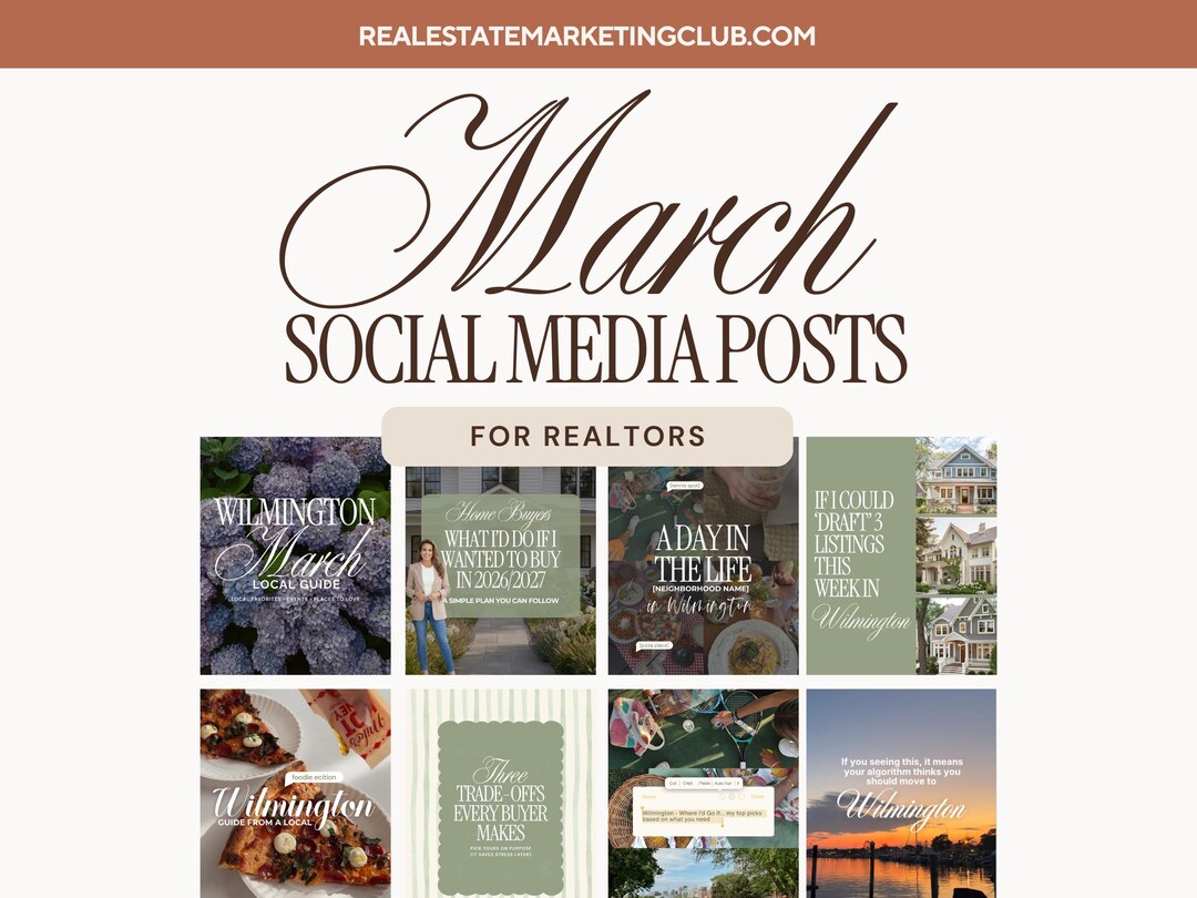 Real Estate March Social Media Calendar | Realtor Instagram Content Kit ...