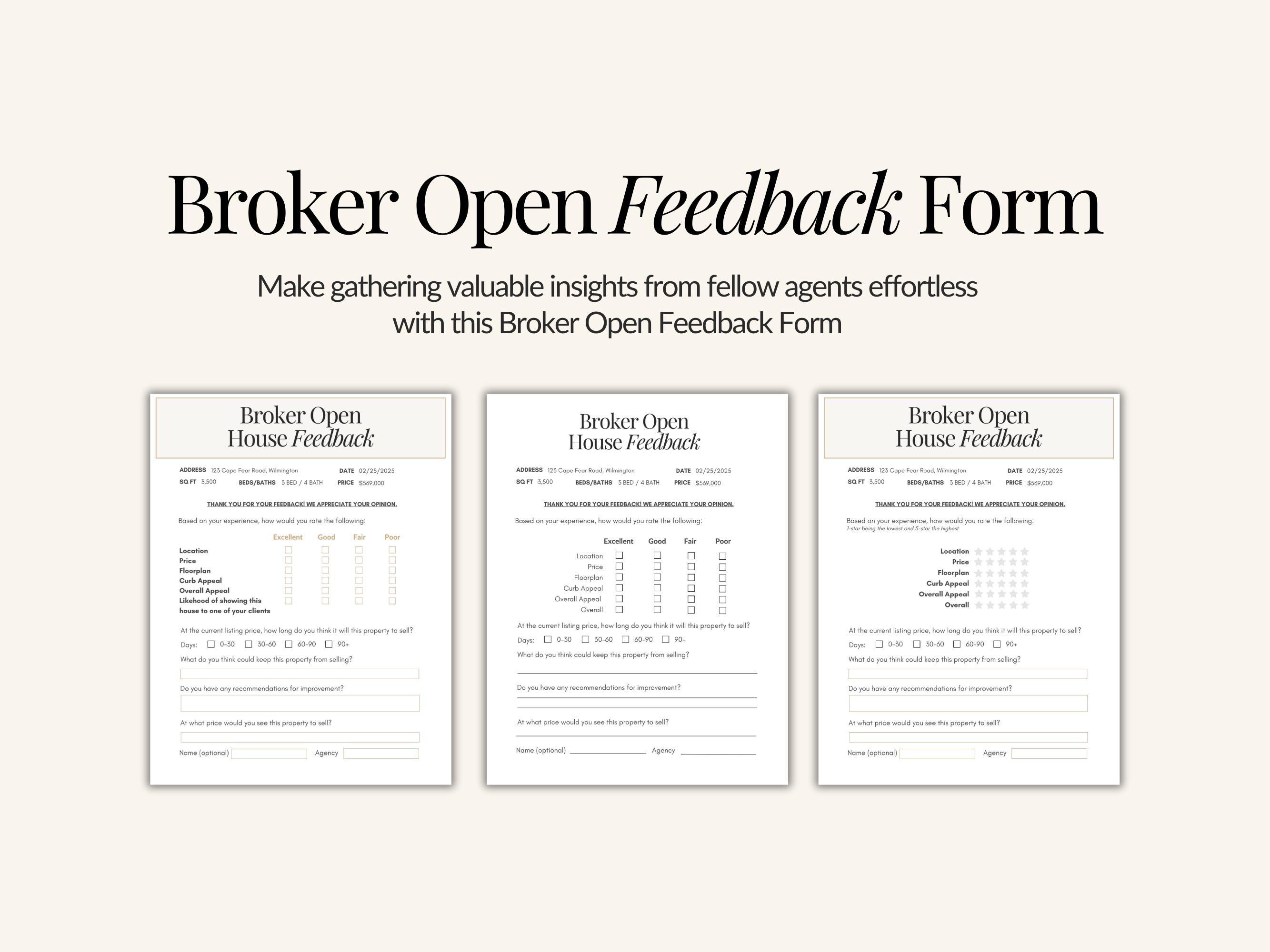 Broker Open Feedback Form, Real Estate Agent Open House Feedback Form ...