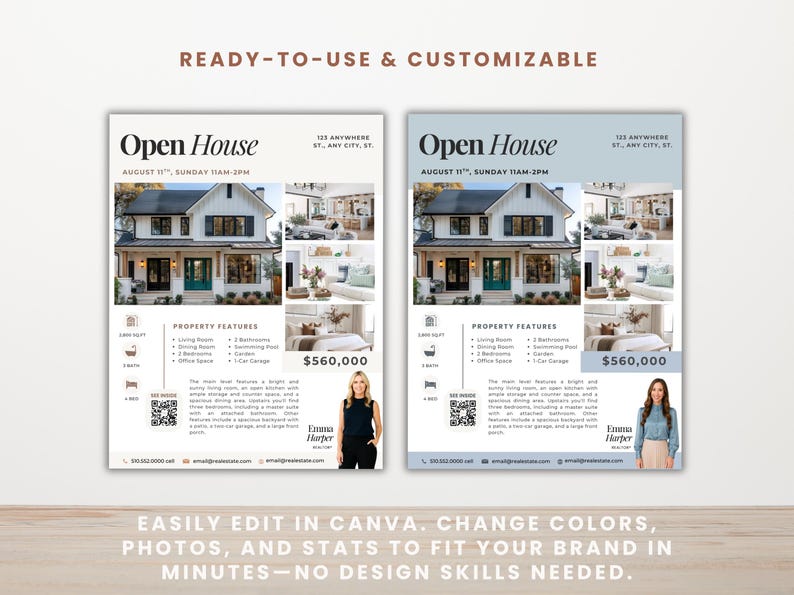 Modern Real Estate Open House Flyer Template – Editable Canva Design - Etsy