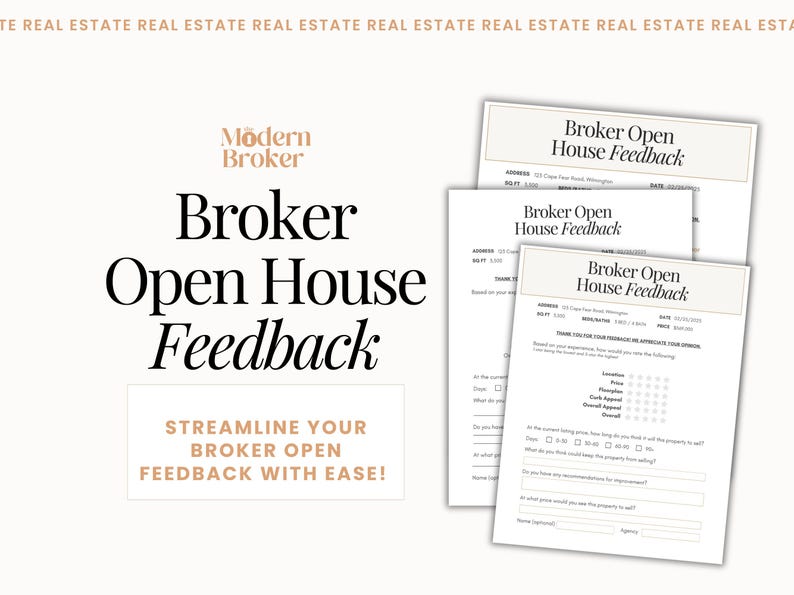 Broker Open Feedback Form, Real Estate Agent Open House Feedback Form ...