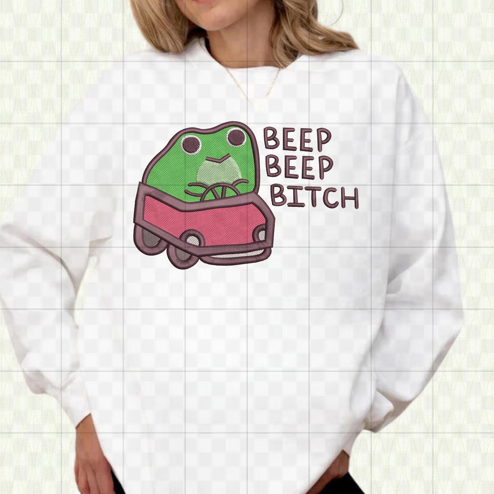Funny Cute Frog Embroidery Design, Beep Beep Frog Embroidery File ...