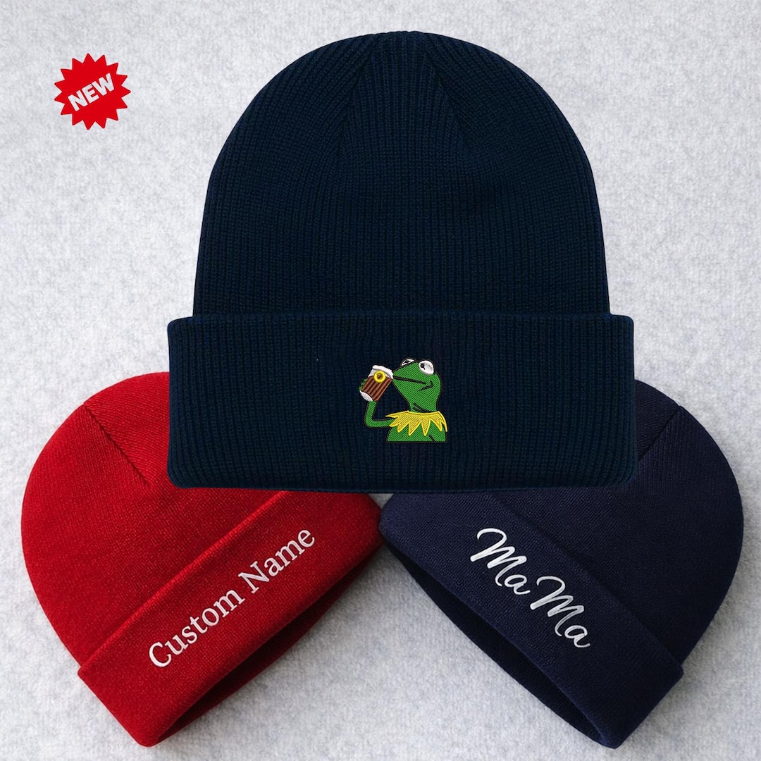 Adjustable Kermit the Frog Embroidered Beanie Unisex Retro Style Knit ...