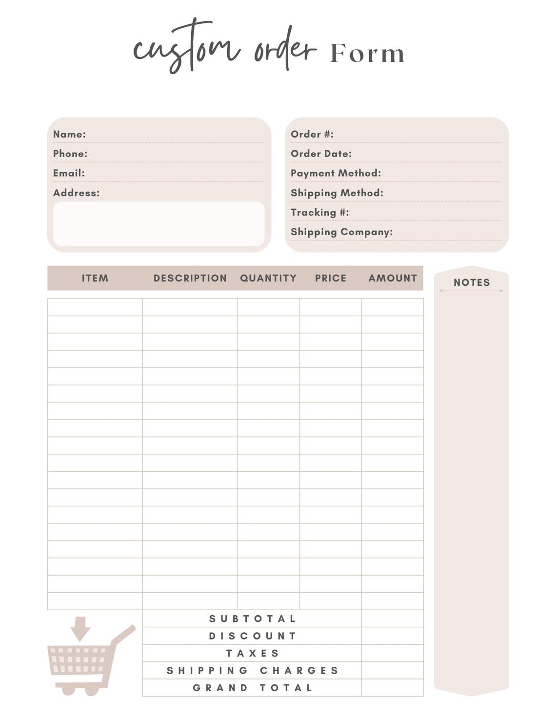 Editable Order Form Template | Craft Business Order Sheet | Printable ...