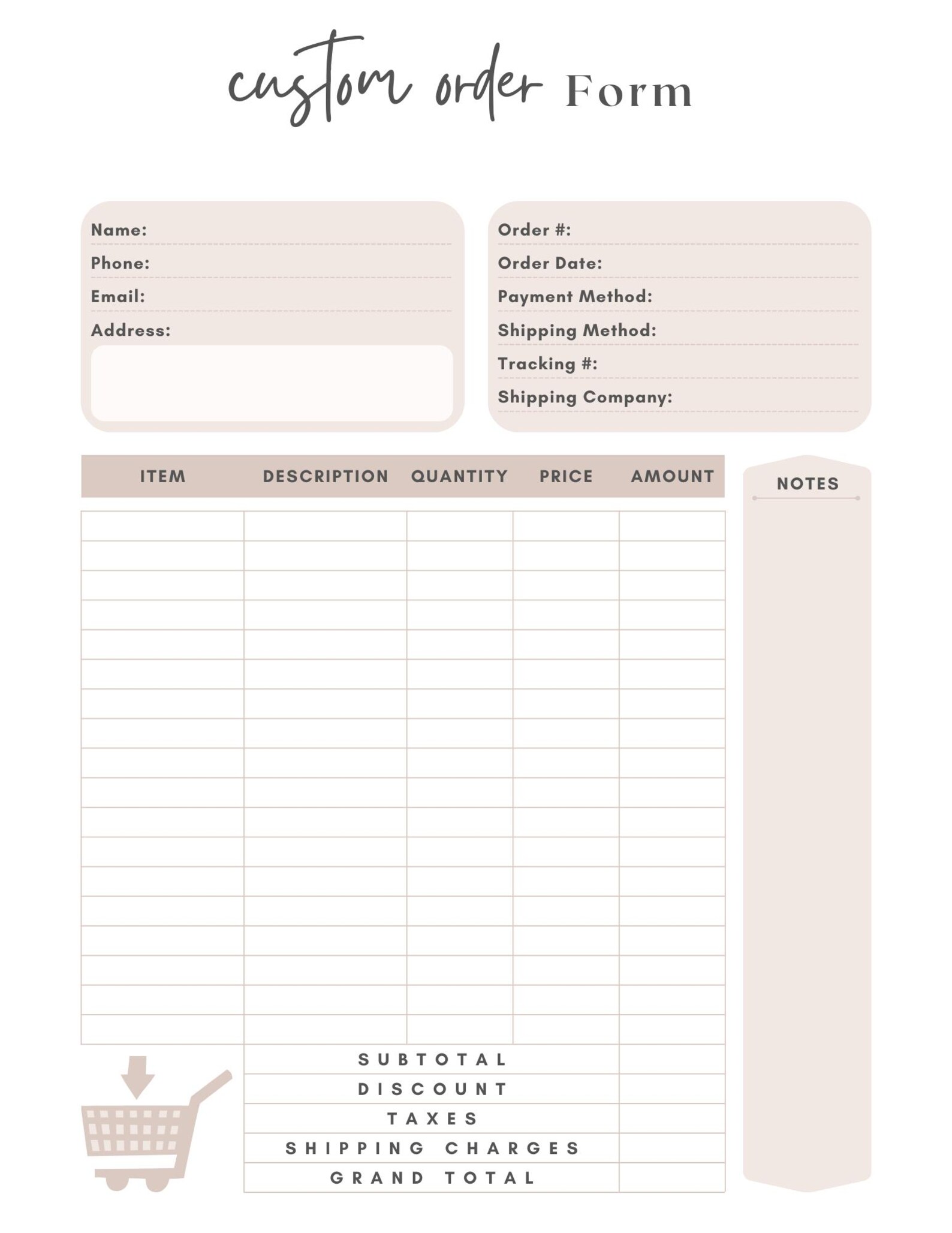 Editable Order Form Template | Craft Business Order Sheet | Printable ...