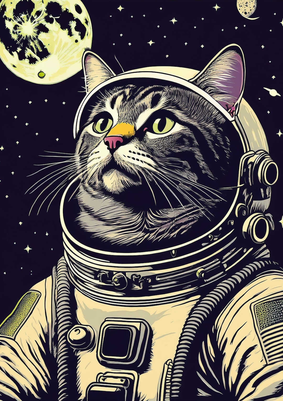 Retro Space Cat | Printable Poster Design - Etsy