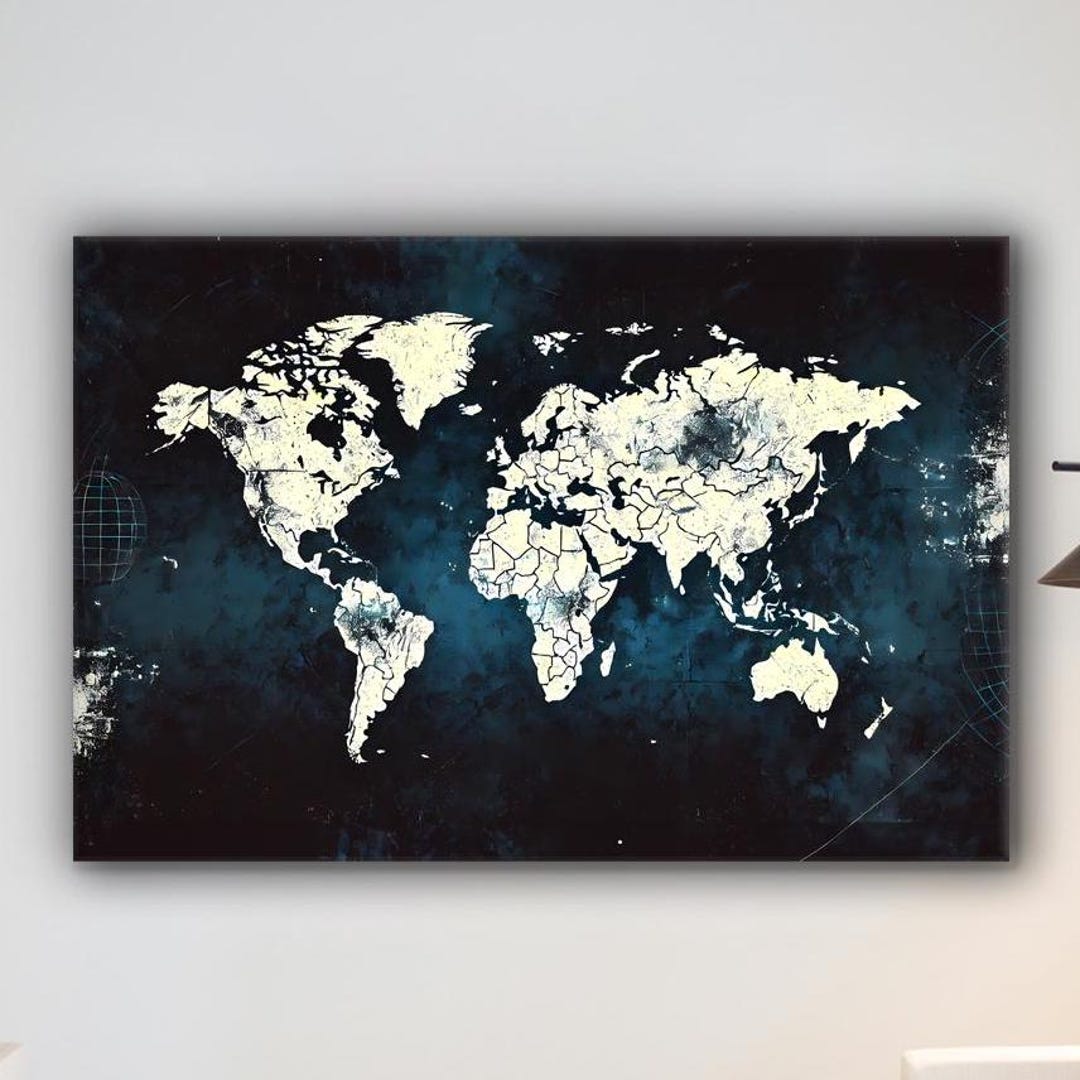 World Map Glass Wall Art, White World Map Tempered Glass Wall Decor ...