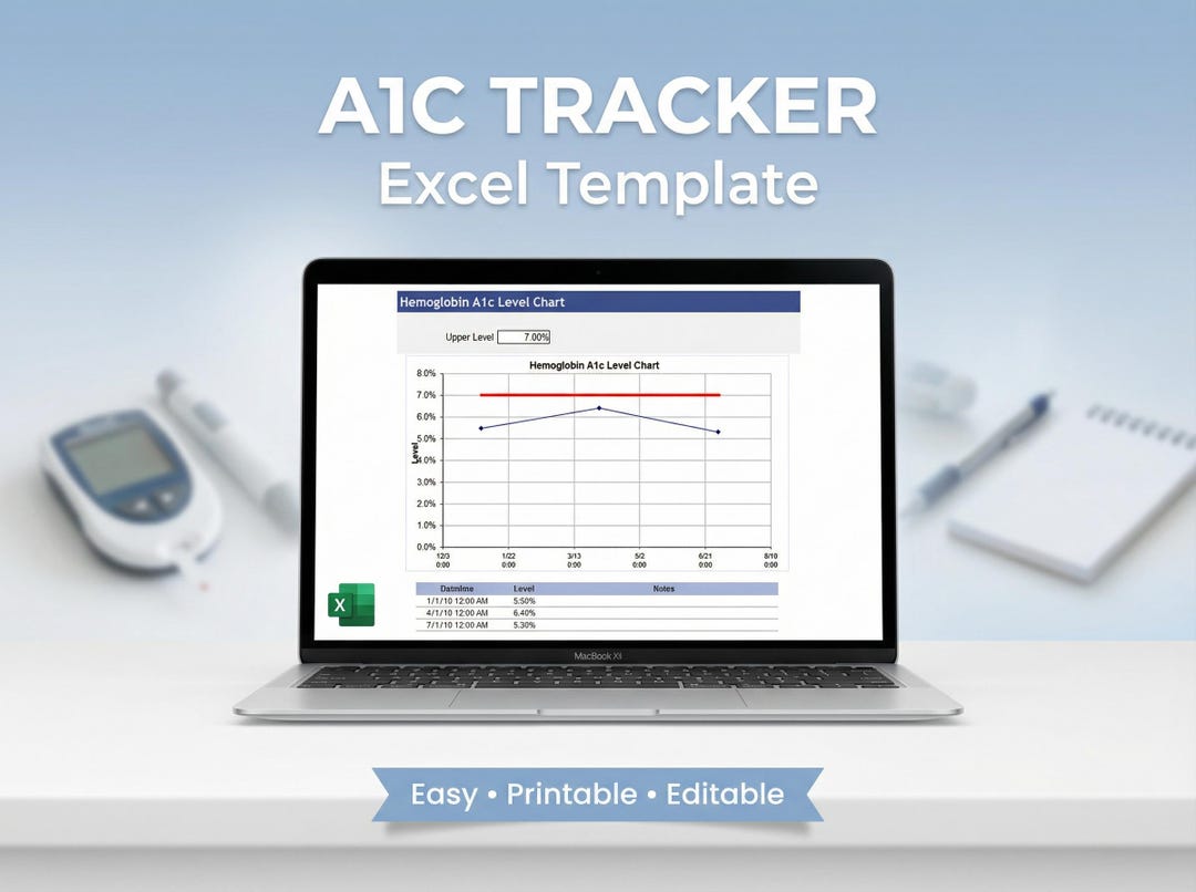 Hemoglobin A1c Level Chart Excel, Diabetes Tracker Spreadsheet, Blood ...