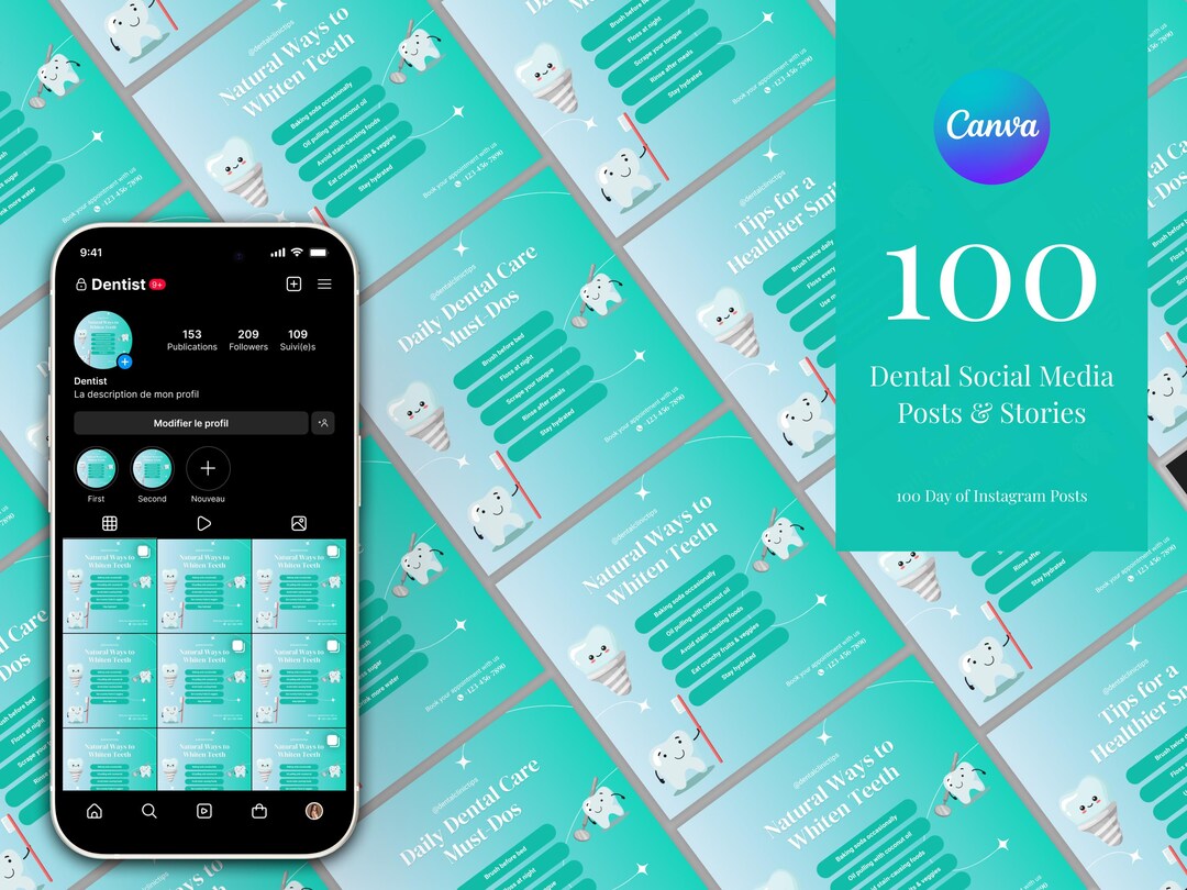 100 Dentist Social Media Posts, Dental Instagram Templates, Editable ...