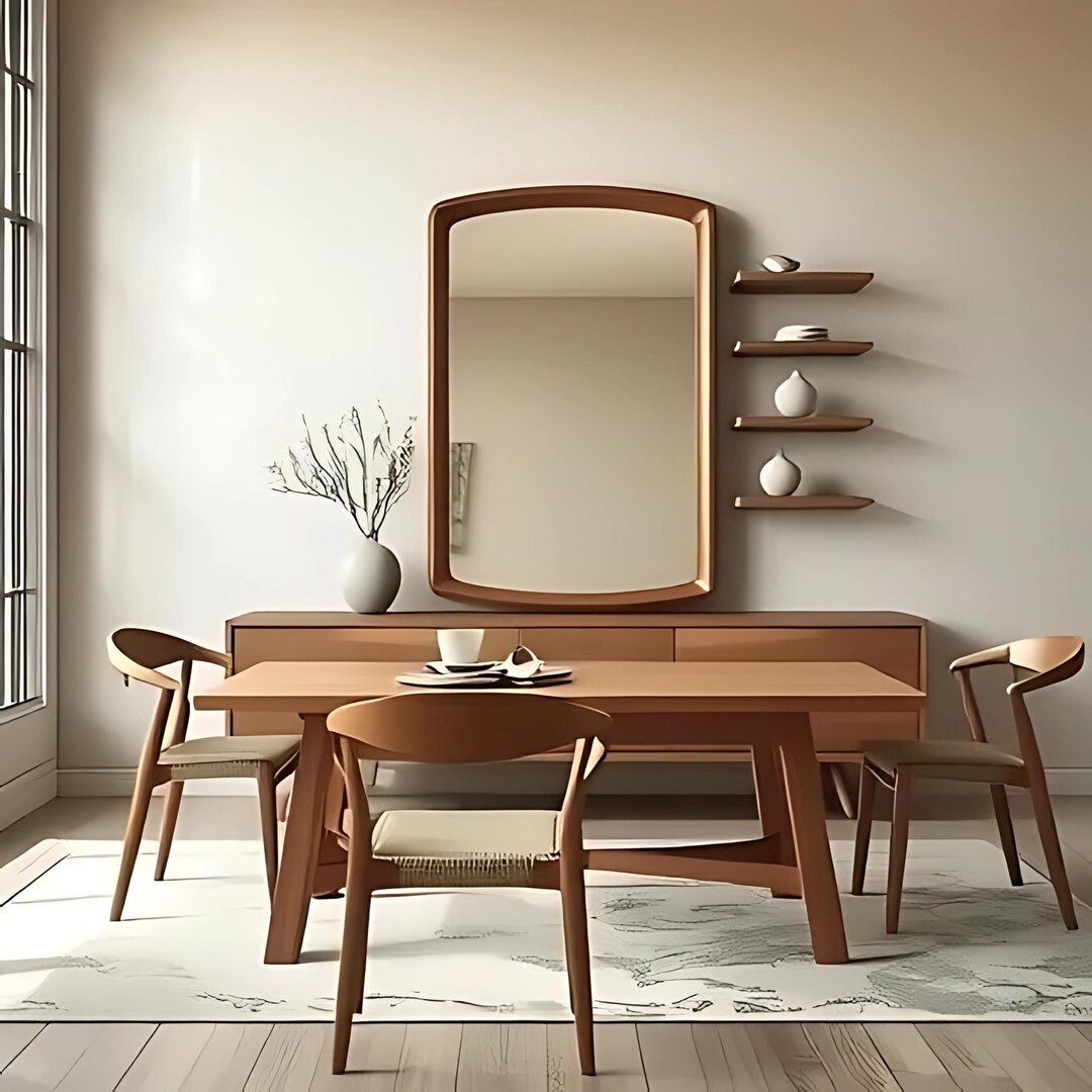 Square Esthetic Wood Wall Mirror - Large Handmade Mirror - Wood Frame ...