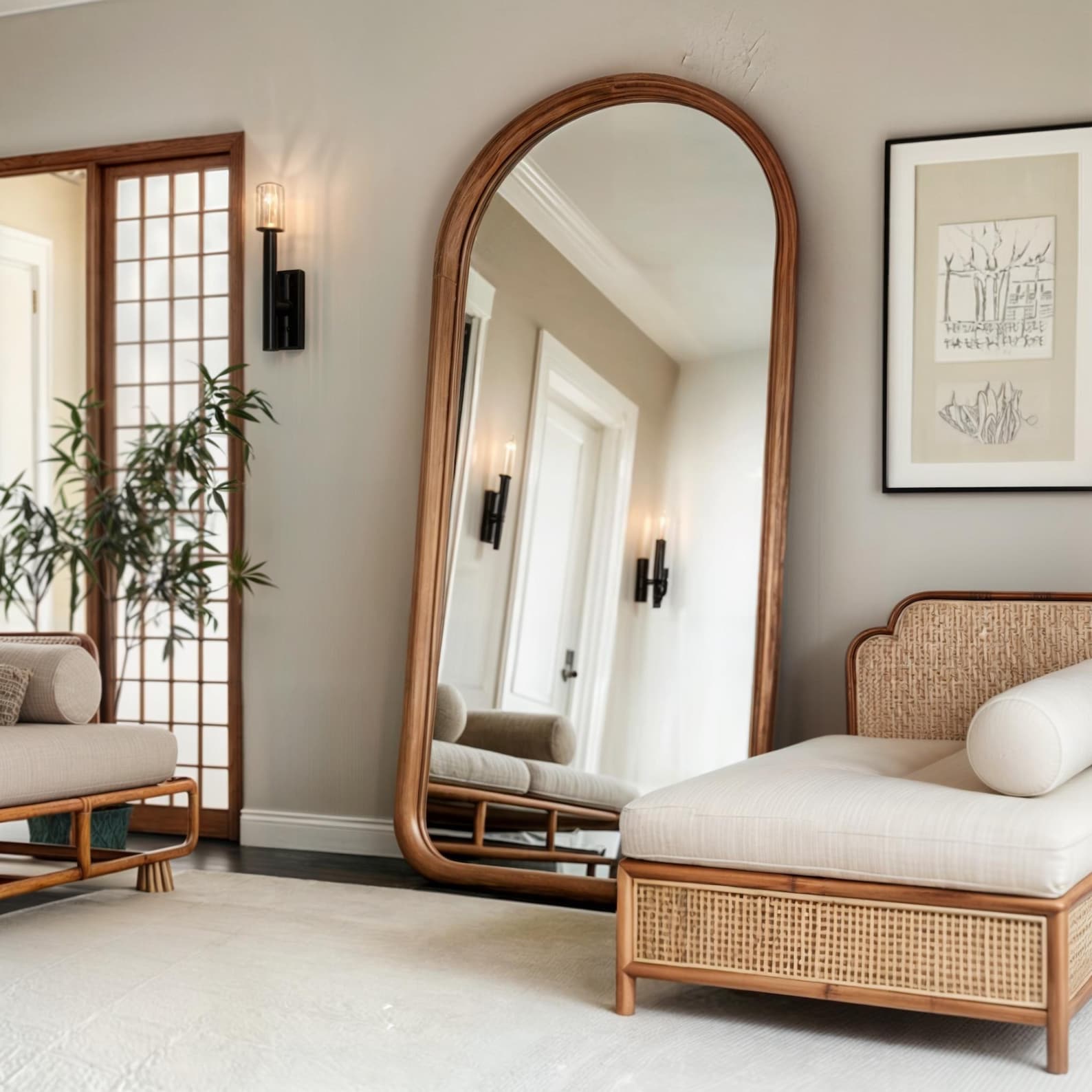 Rustic Full Length Mirror With Wooden Frame - Handmade Floor Mirror ...