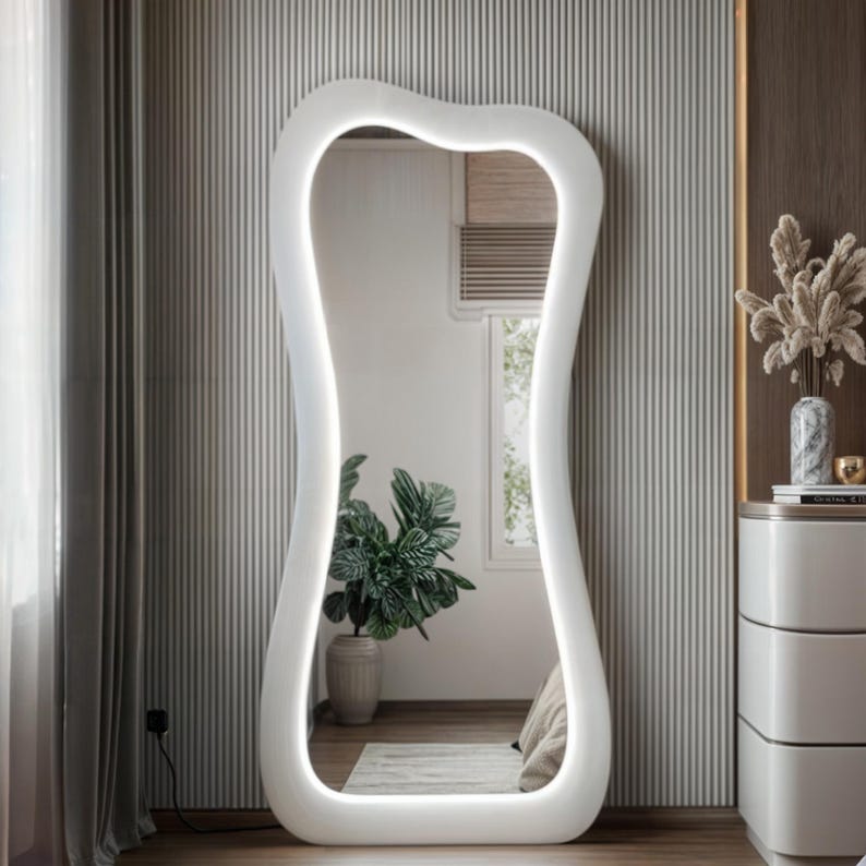 Asymmetrical LED Full Length Mirror: Modern Wavy Backlit Design - Etsy