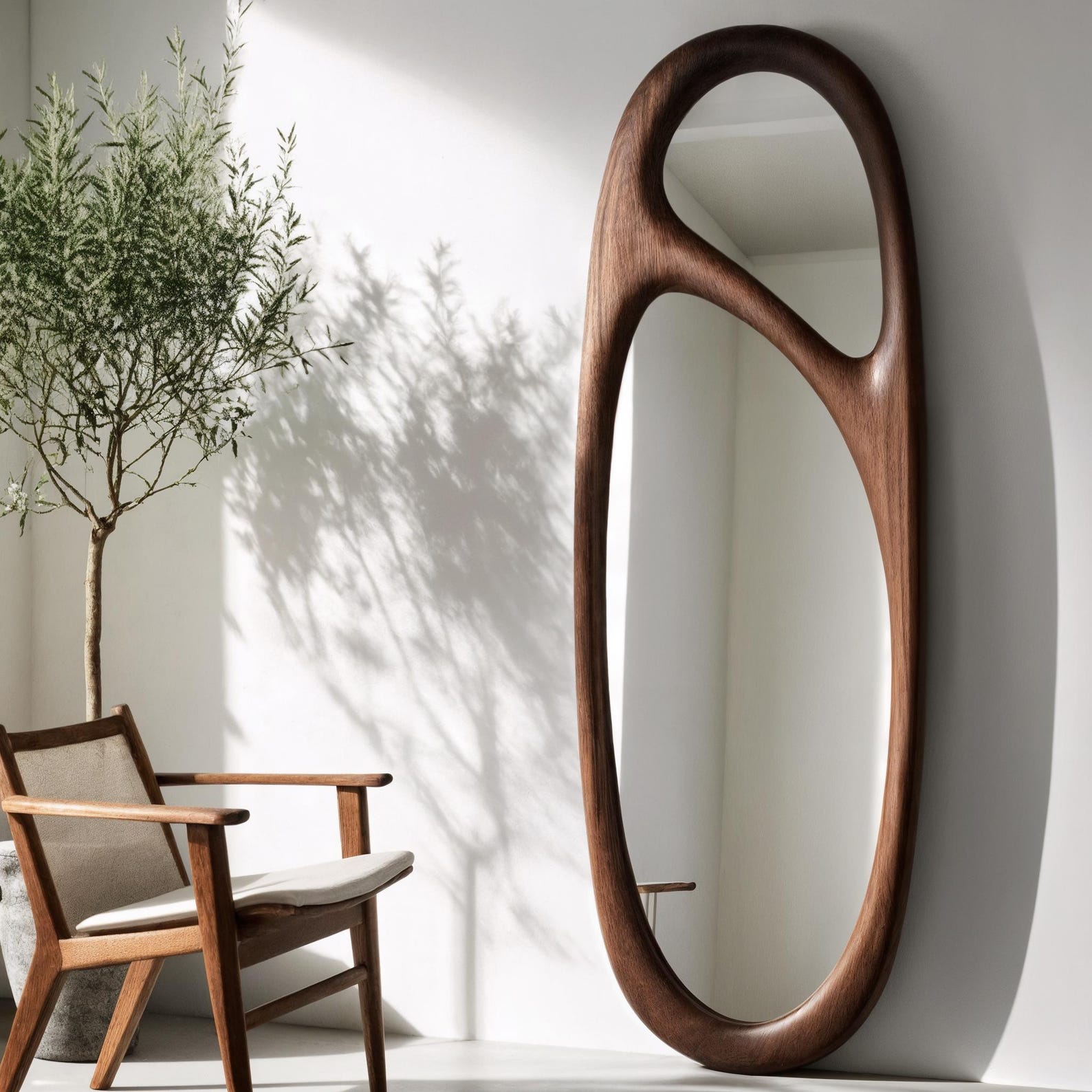 Asymmetrical Walnut Wood Full Length Mirror - Modern Home Decor - Etsy