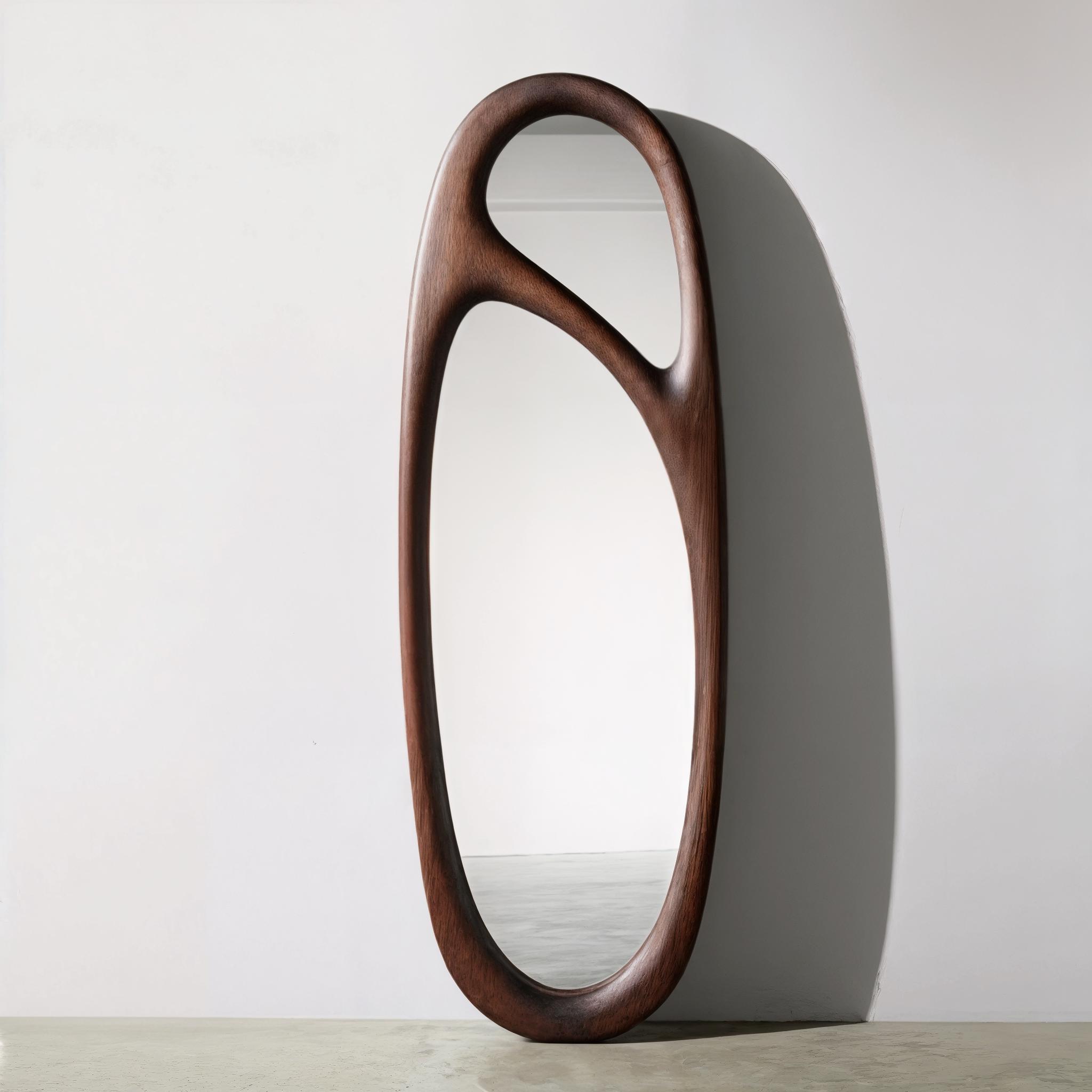 Asymmetrical Walnut Wood Full Length Mirror - Modern Home Decor - Etsy