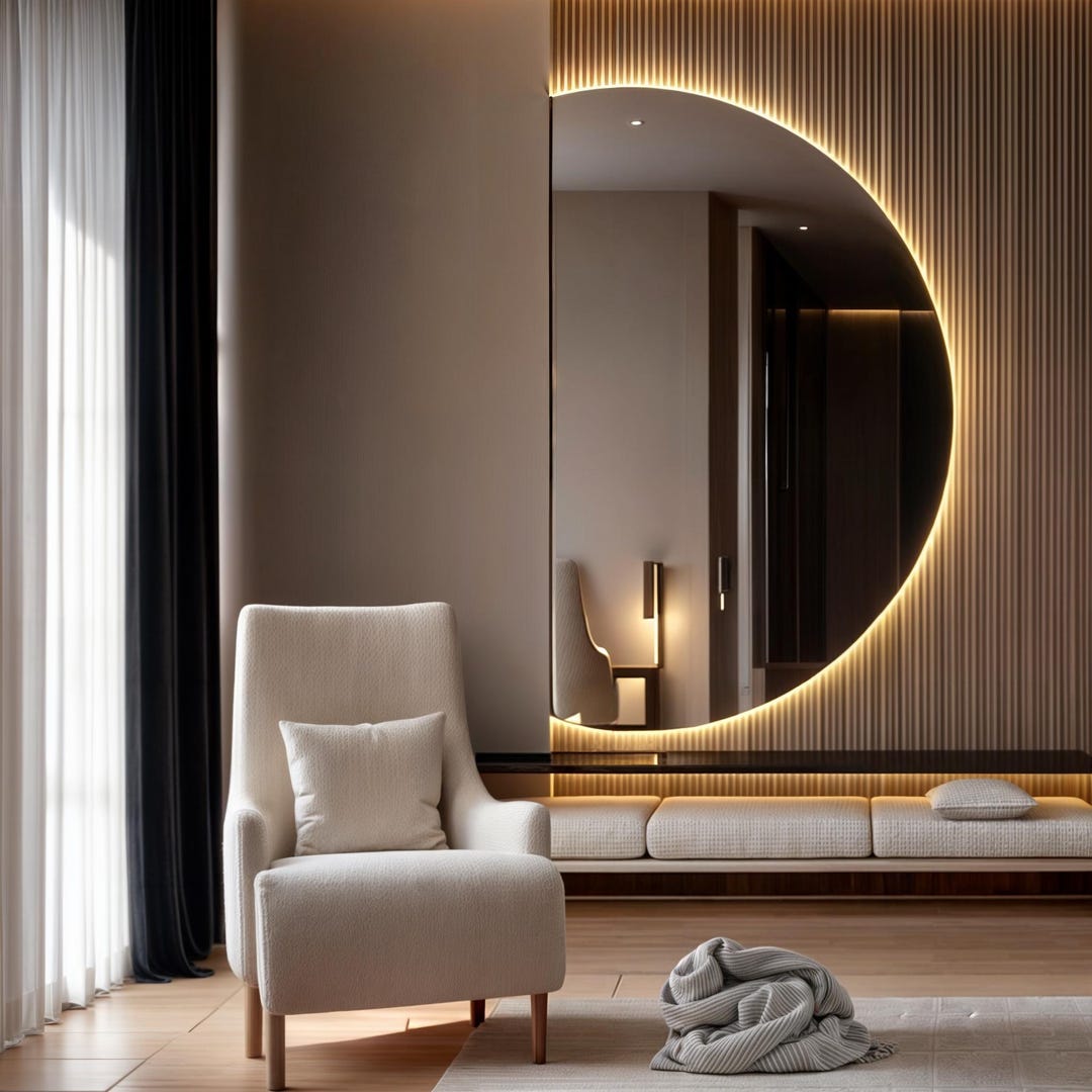 Half Moon LED Wall Mirror: Modern Backlit Vanity Decor - Etsy