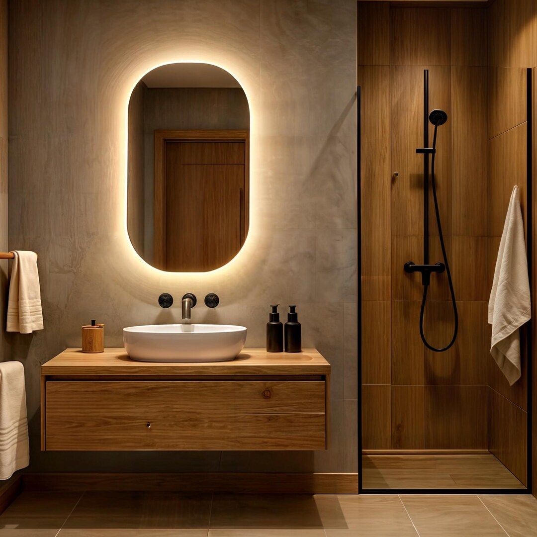 Pill Shaped LED Bathroom Mirror With Light and Defogger, Oval Wall ...