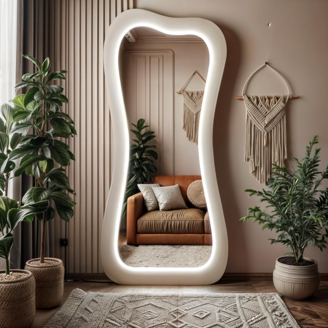Asymmetrical LED Full Length Mirror: Modern Wavy Backlit Design - Etsy