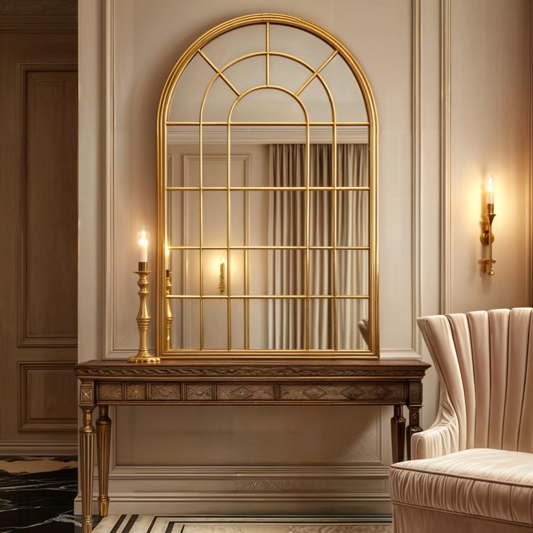 Gothic Arched Window Pane Wall Mirror – Cathedral Style Arch Wall ...