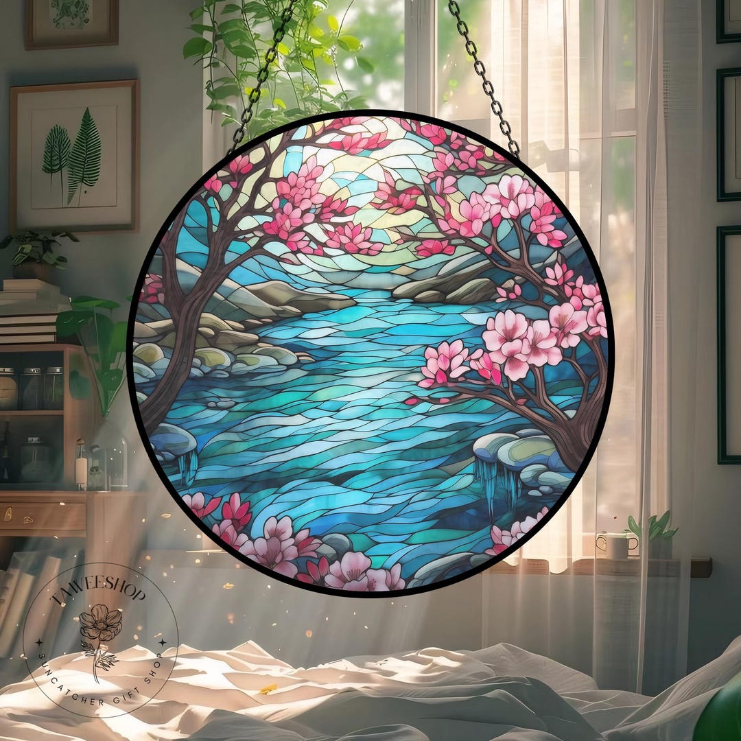 Lake Peach Blossom Stained Glass Suncatcher,personalized Glass Art ...