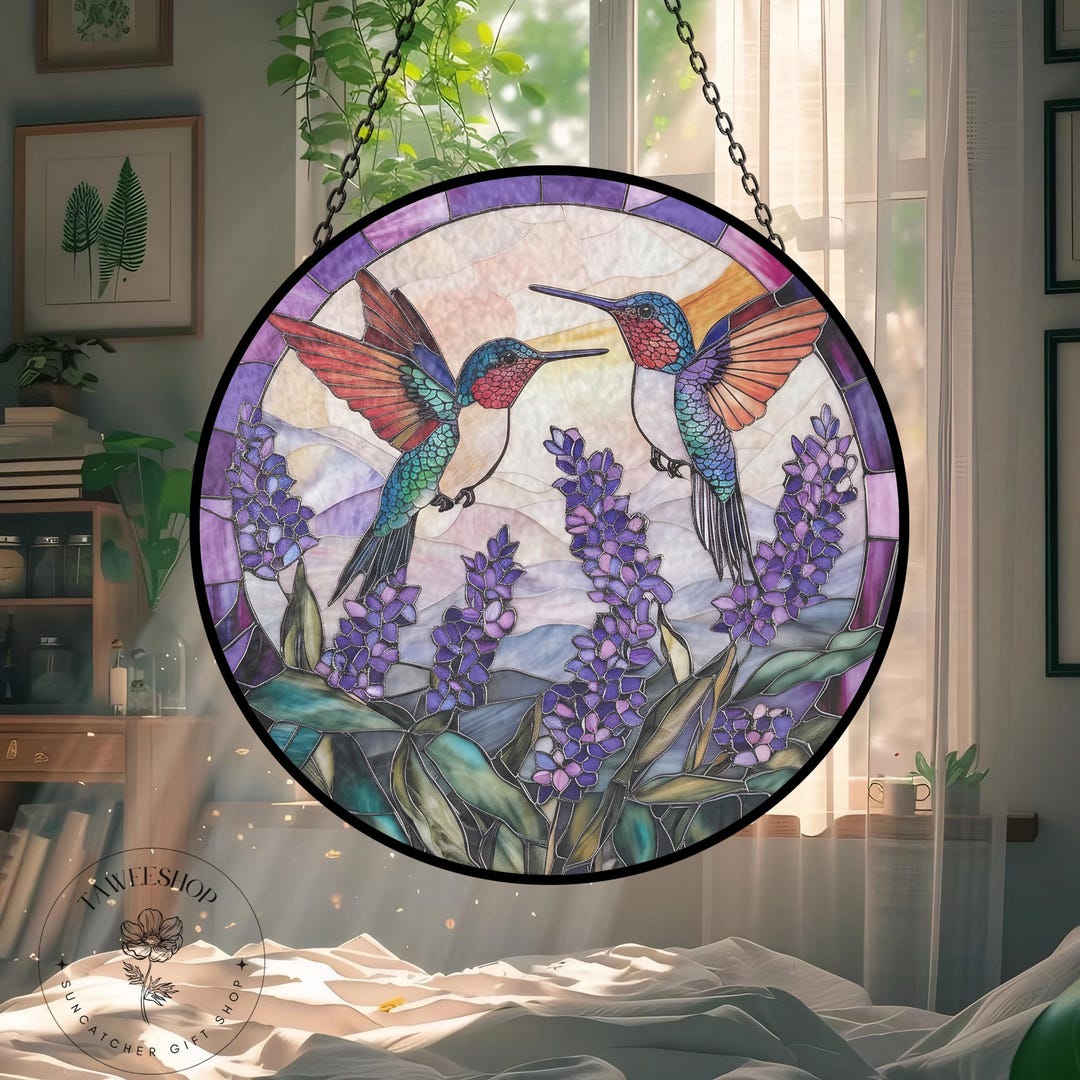 Purple Lupine Flowers Stained Glass Suncatcher, Personalized Glass Art ...