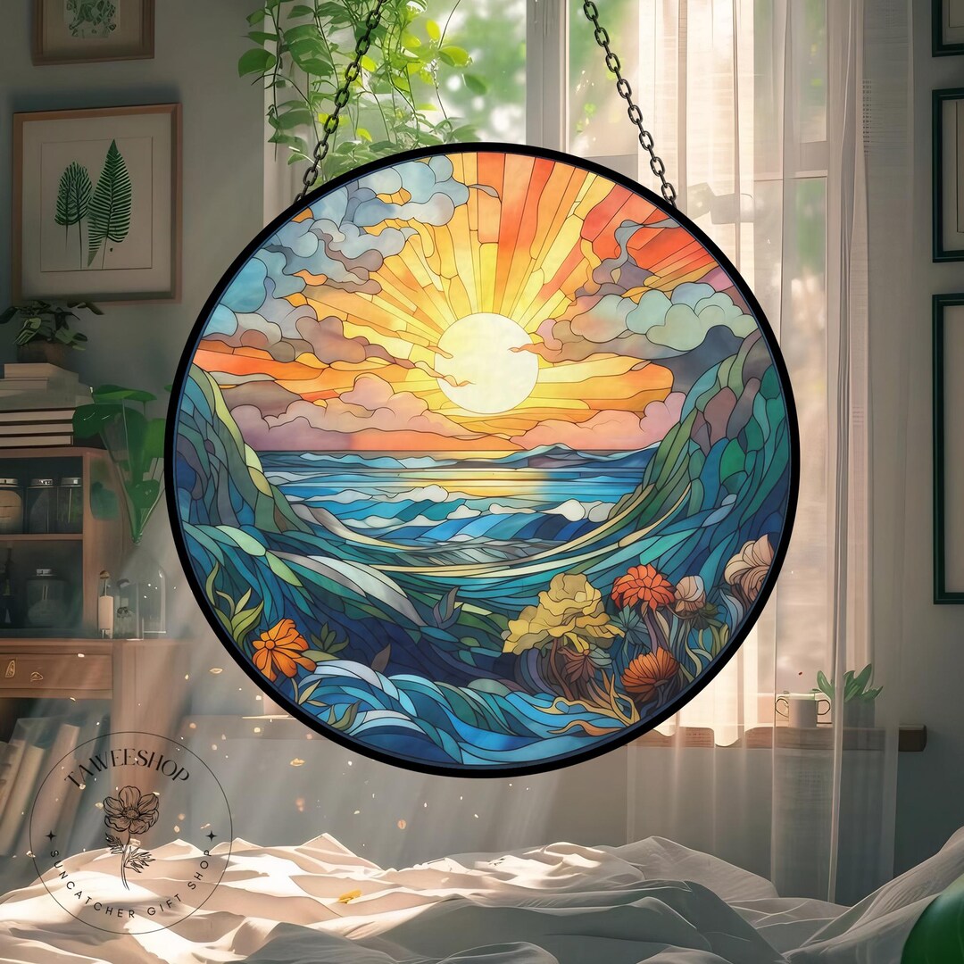 Cure Sea Wave Stained Glass Suncatcher,personalized Glass Art,elegant ...