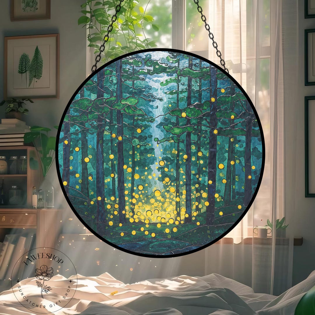 Enchanted Forest Sun Catcher, Stained Glass Sun Catcher, Glowing ...