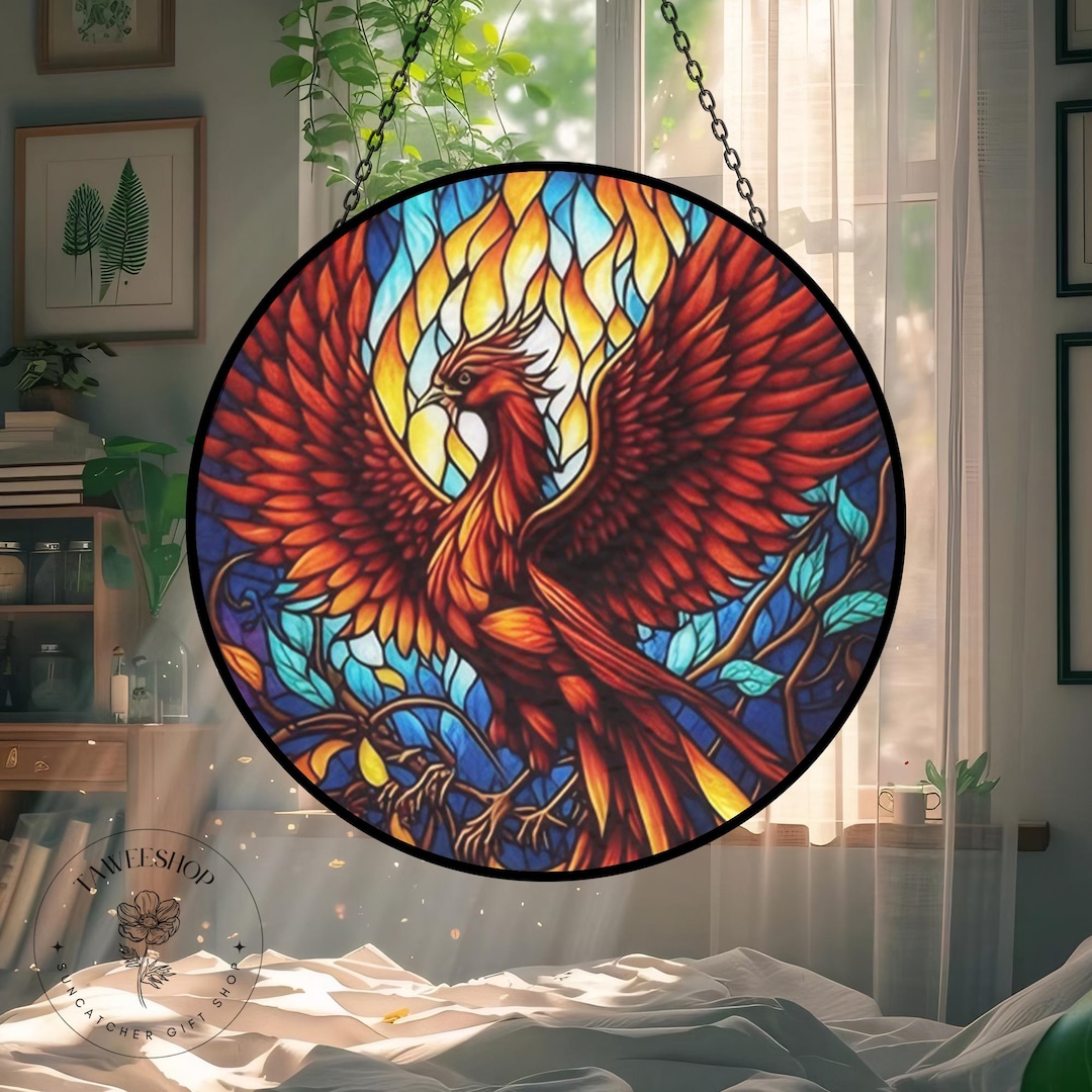Fantasy Red Fire Phoenix Stained Glass Suncatcher,creative Decorative ...