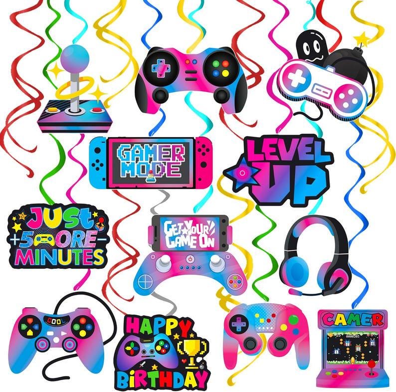 Video Game Party Hanging Swirls Colorful Game Birthday Party Decor ...