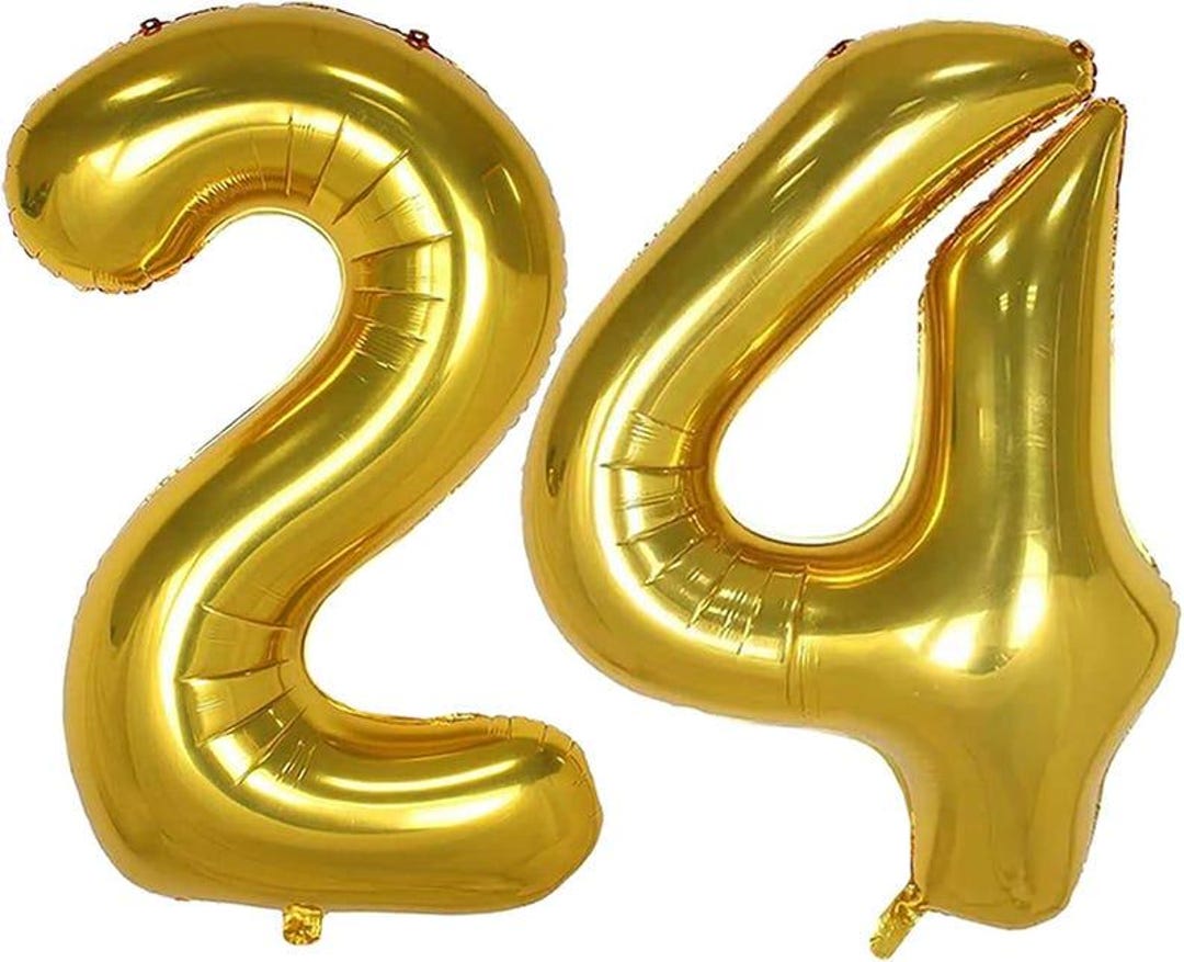 40 Inch Large 24 Number Balloons Gold, Big Foil Number Balloons, Giant ...