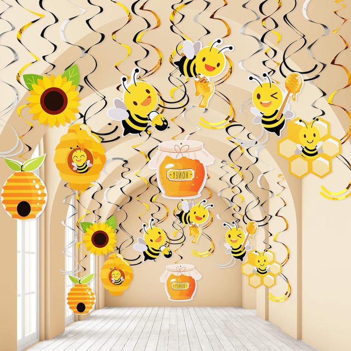 Bee Hanging Swirl Decorations Bee Party Hanging Swirls Foil Ceiling ...