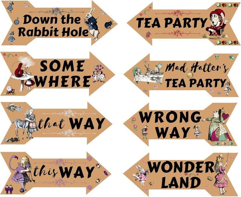 Alice in Wonderland Party Decor Vintage Style Arrow Signs Mad Hatters ...