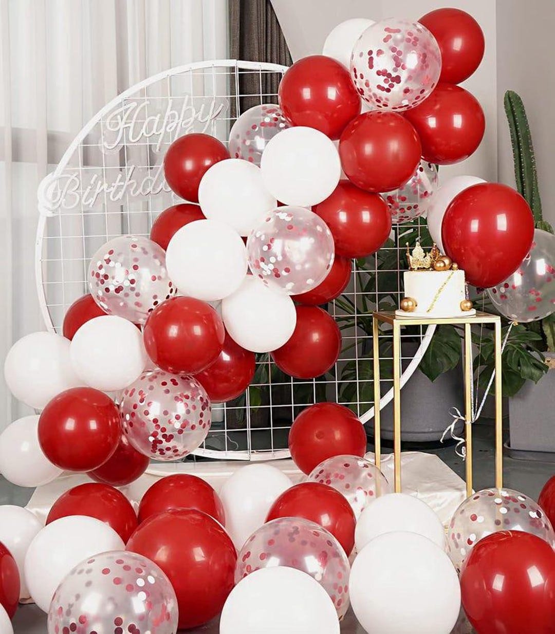 Metallic Red and White Balloons 12inch 73PCS White Red Confetti Latex ...