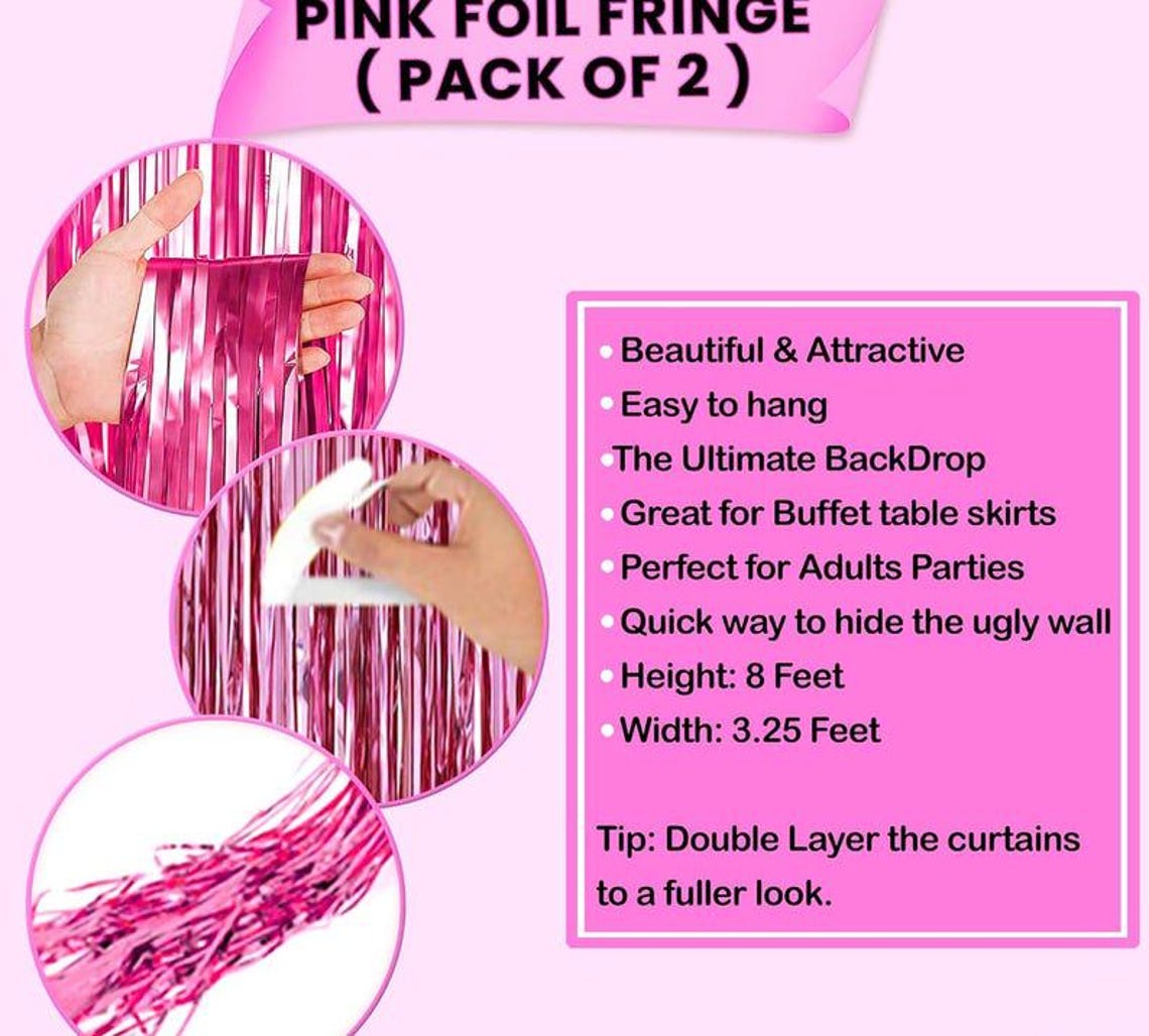 Pink Backdrop for Pink Party Decorations Pack of 2 | Pink Foil Fringe ...