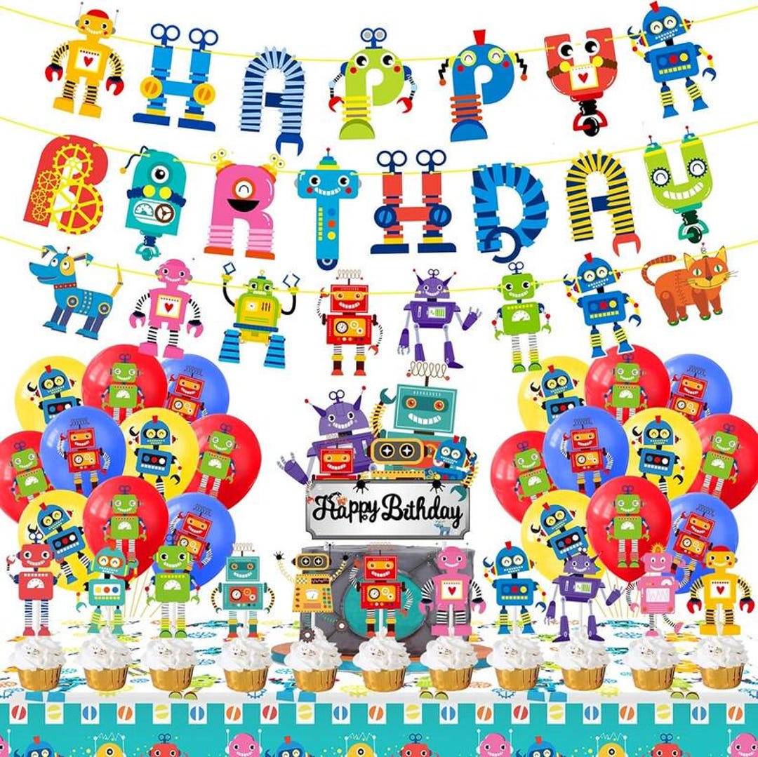 Robot Birthday Party Decorations Robot Birthday Banner Robot Cupcake ...
