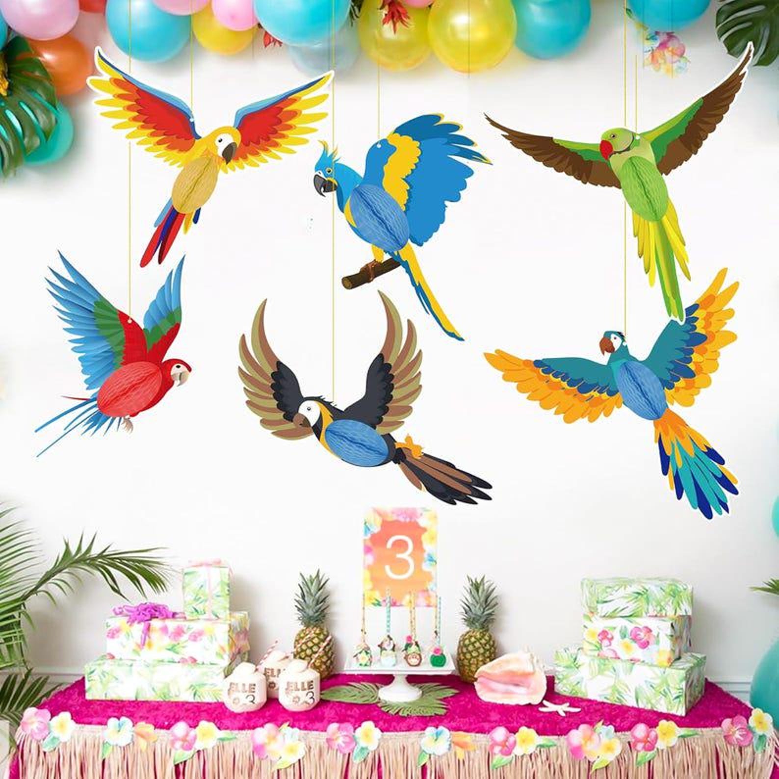 Tropical Birds Honeycomb Paper Cutouts Hanging Parrot Hawaiian Luau ...