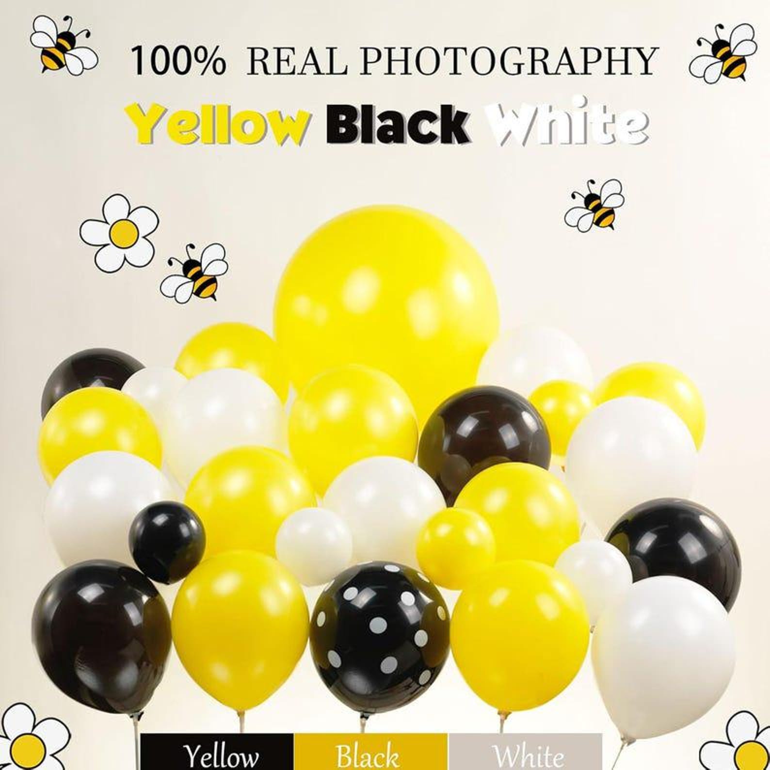 Bee Day Balloon Garland Arch Kit, 117pcs Black Yellow White Balloon ...