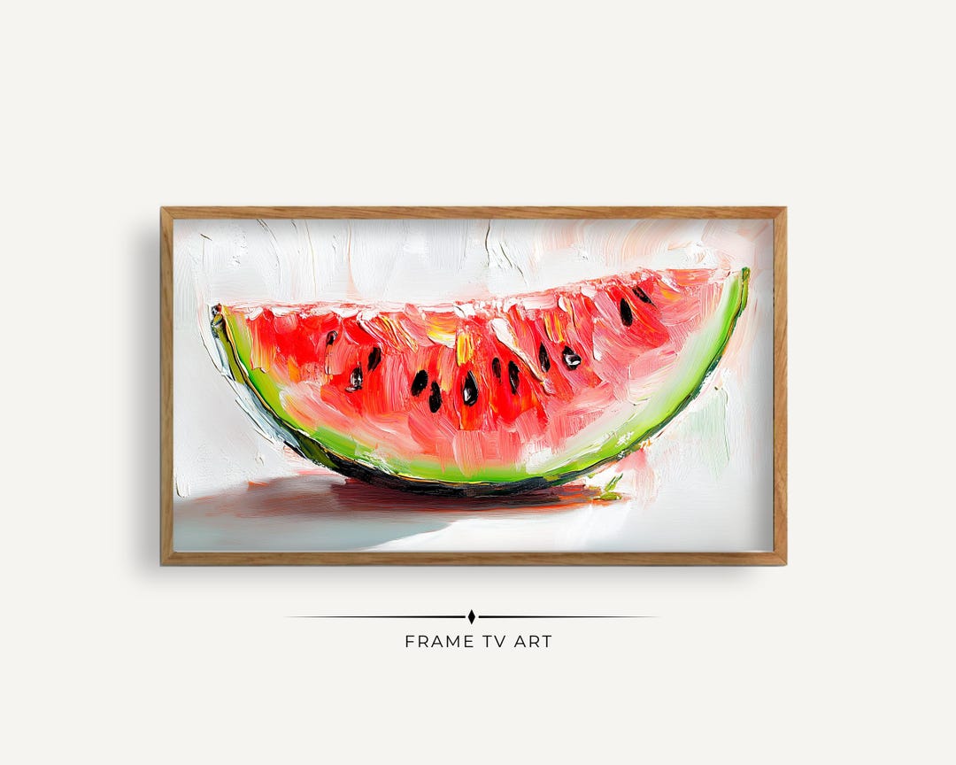 Watermelon Slice TV Frame Art, Fruit Painting, Kitchen Decor, Modern ...