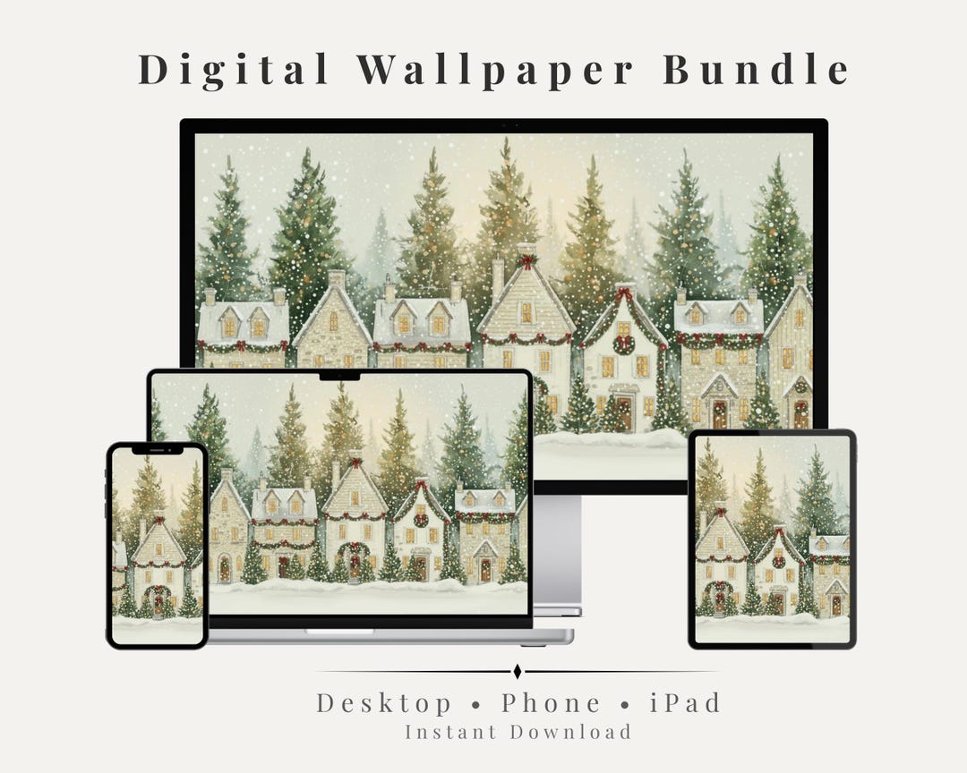Christmas Winter Village Digital Wallpaper Bundle Desktop Background ...
