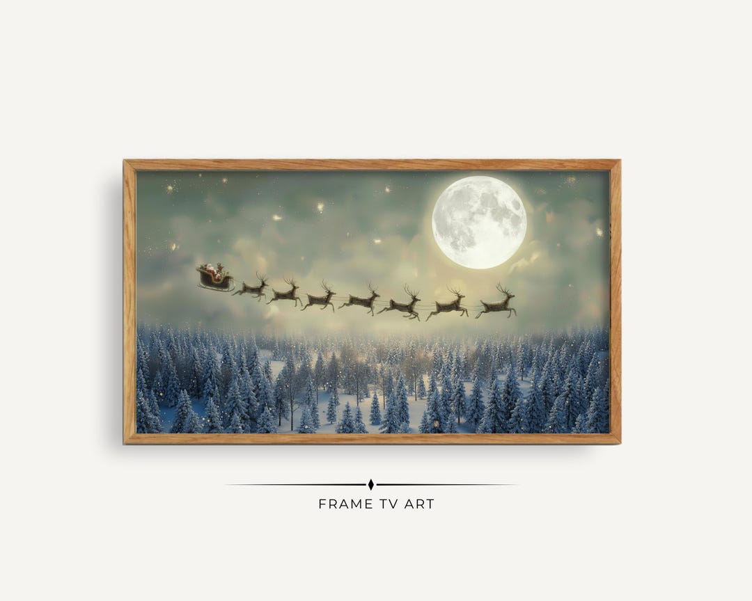Santa Sleigh Flight Frame TV Art, Christmas Night Scene Digital ...